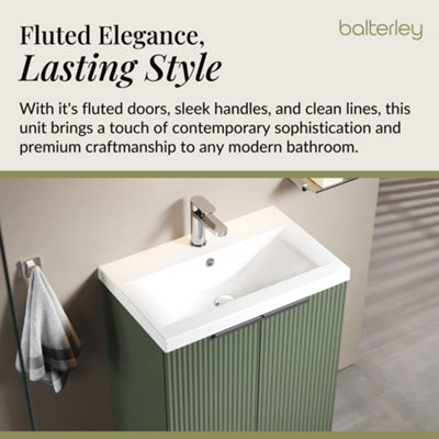 Fluted Front Floor Standing 2 Soft Close Door Bathroom Vanity Unit with ...