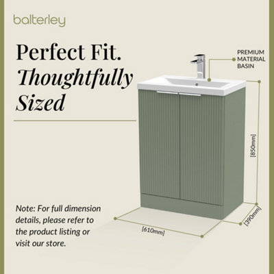 Fluted Front Floor Standing 2 Soft Close Door Bathroom Vanity Unit with ...