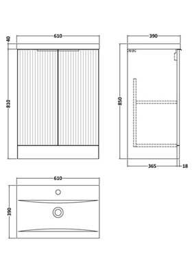 Fluted Front Floor Standing 2 Soft Close Door Bathroom Vanity Unit with ...