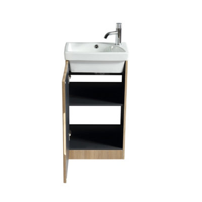 Fluted Mini Cloakroom Vanity Unit Basin Floor Standing with Chrome Tap ...