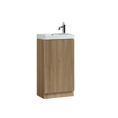 Fluted Mini Cloakroom Vanity Unit Basin Floor Standing with Chrome Tap ...