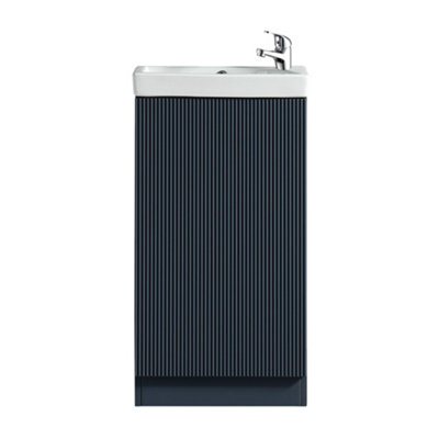 Fluted Mini Cloakroom Vanity Unit Basin Floor Standing with Chrome Tap ...