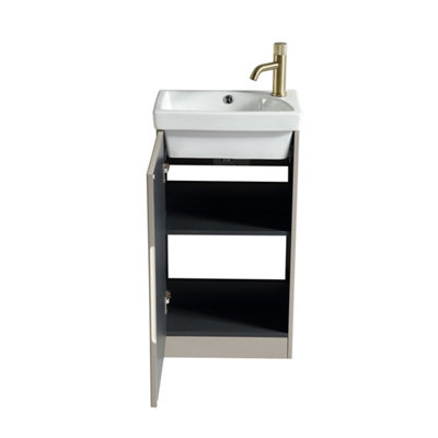Fluted Mini Cloakroom Vanity Unit Basin Floor Standing with Chrome Tap ...