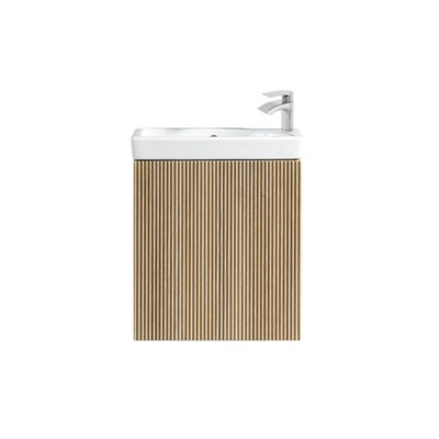 Fluted Mini Cloakroom Vanity Unit Basin Wall Mounted with Chrome Tap ...