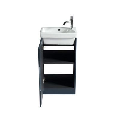Fluted Mini Cloakroom Vanity Unit with Basin Floor Standing Soft Close Door Integrated Storage ...
