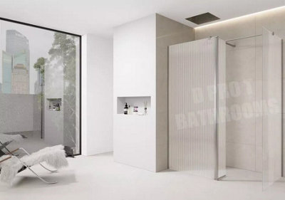 Fluted Shower Wetroom Screen 1200mm with 700mm End Panel and Flipper ...