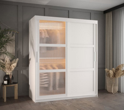 Flutes III Sliding Door Wardrobe with Glass and Panel Doors and LED ...