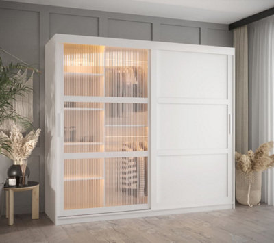 Flutes III Sliding Door Wardrobe with Glass and Panel Doors and LED ...