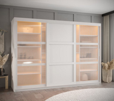 Flutes III Sliding Door Wardrobe with Glass and Panel Doors and LED ...