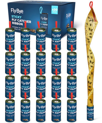 Fly-Bye 20x Fly Catcher Ribbons - Fly Paper and Fruit Fly Trap - Sticky ...