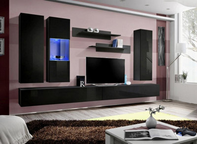 Fly E5 Black Gloss Entertainment Unit 320cm - Dramatic LED Media ...