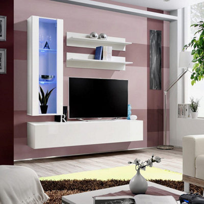 Fly H2 White Gloss Entertainment Unit 160cm - Minimal Media Hub for TVs ...
