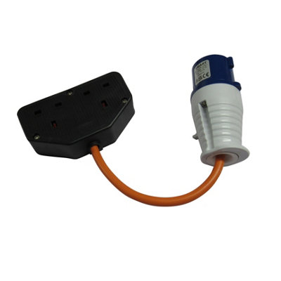 Fly Lead Converter 16A to Double 13A Sockets (240V Dual 2 Gang Camp ...