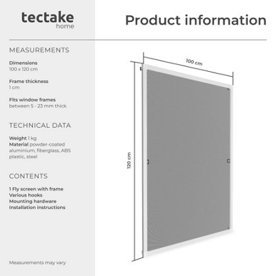 Fly Screen - for window frame, individually adjustable 100 x 120 cm - white