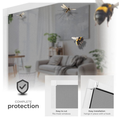 Fly Screen - for window frame, individually adjustable 130 x 150 cm - white
