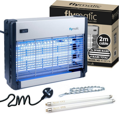 Flymatic Electric Fly Killer with 2 Spare UV Bulbs 16w