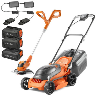 Flymo 36V EasiStore 340R Cordless Lawnmower 34cm Twin Grass Trimmer 3x ...