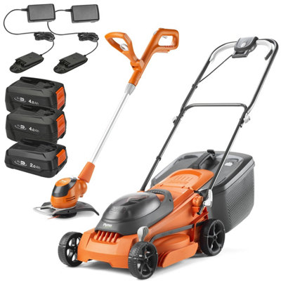 Flymo 36V EasiStore 380R Cordless Lawnmower 38cm Twin Grass Trimmer 3x ...
