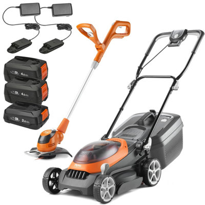 Flymo 36V UltraStore 340R Cordless Lawnmower 34cm Twin Grass Trimmer 3x ...