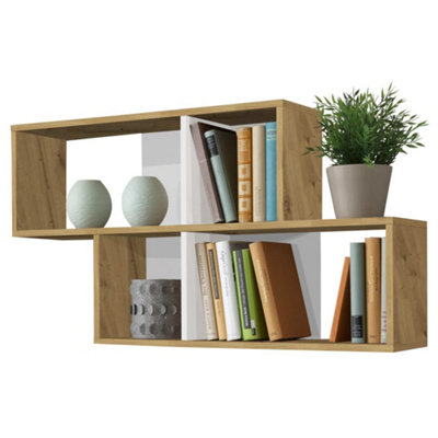 FMD Wall-mounted Shelf with 4 Compartments Oak Tree and Glossy White ...