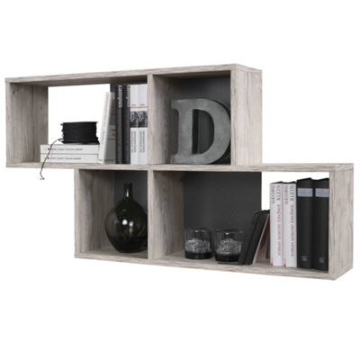 FMD Wall-mounted Shelf with 4 Compartments Sand Oak | DIY at B&Q