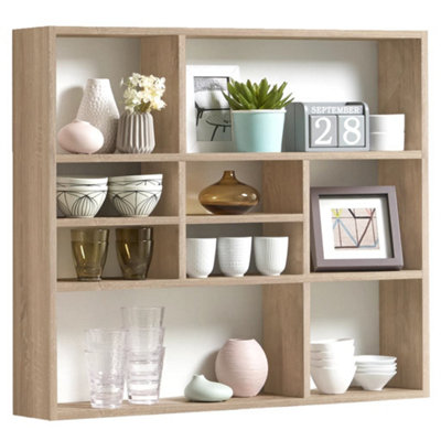 FMD Wall-mounted Shelf with 9 Compartments Oak | DIY at B&Q