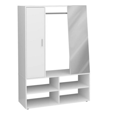 FMD Wardrobe with 4 Compartments and Mirror 105x39.7x151.3 cm White ...