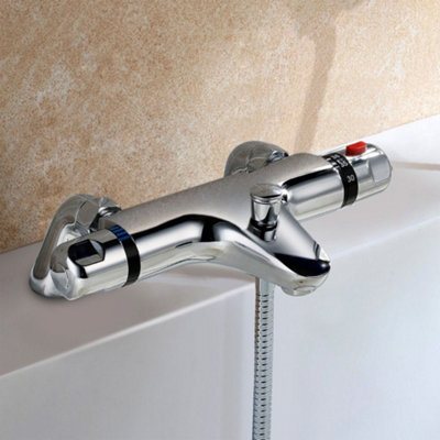 FNX Bathrooms Thermostatic Bath Shower Mixer Tap & Round 3-Way Shower ...