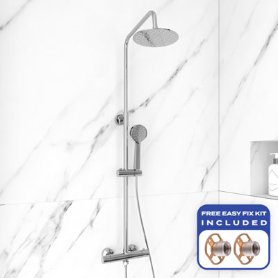 FNX Chrome Modern Exposed Thermostatic Mixer Shower Kit with Round ...