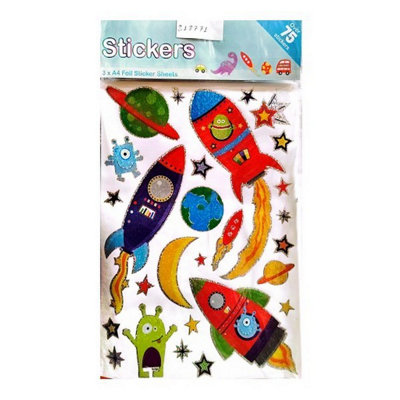 FOIL OUTER SPACE A4 STICKERS (PACK OF 75) MULTICOLOURED (ONE SIZE)