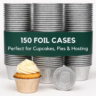 Foil Pie Cases 150 Reusable Aluminium Cupcake Cases 200ml for Baking ...