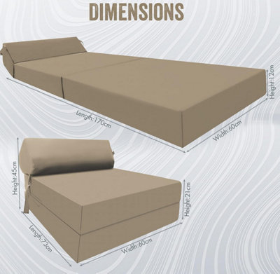 Fold Out Z Bed Chair Sofa Lounger With Pillow - Beige