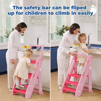 Foldable 2 or 3 Step Stools, Pink Large Plastic Sink Step Stool