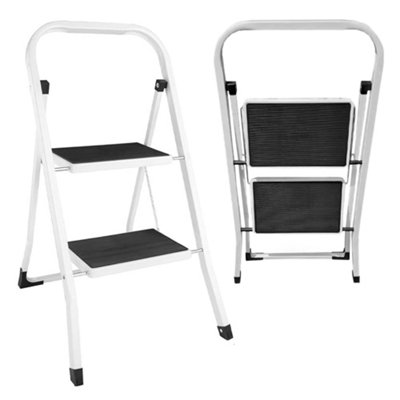 Foldable 2 Step Steel Ladder - Non Slip Tread Stepladder Safety ...
