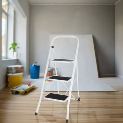Foldable 3 Step Steel Ladder - Non Slip Tread Stepladder Safety ...