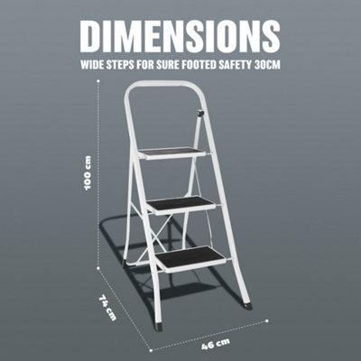 Foldable 3 Step Steel Ladder - Non Slip Tread Stepladder Safety ...