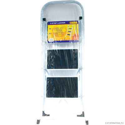 Foldable 3 Step Steel Ladder Non Slip Tread Stepladder Safety Kitchen ...