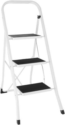 Foldable 3 Step Steel Ladder Non Slip Tread Stepladder Safety Kitchen