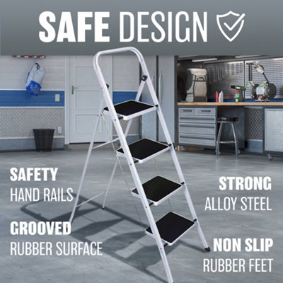 Foldable 4 Step Steel Ladder Non Slip Tread Stepladder Safety Kitchen ...