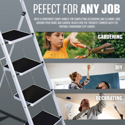 Foldable 4 Step Steel Ladder Non Slip Tread Stepladder Safety Kitchen ...
