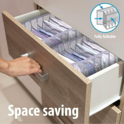 Foldable Mesh Wardrobe Clothes Organiser 36x25x20cm with 9 Compartments ...