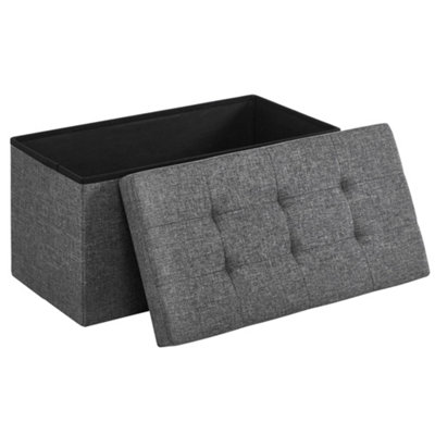 Foldable Ottoman Storage Box Footstool Dark Grey - 76cm x 38cm | DIY at B&Q