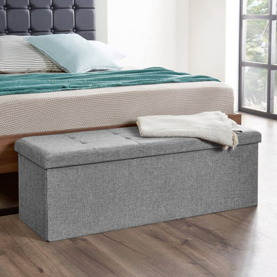 Foldable Ottoman Storage Box Footstool Grey - 110cm x 38cm | DIY at B&Q