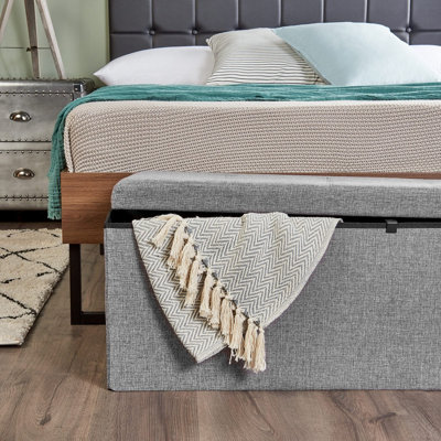 Foldable Ottoman Storage Box Footstool Grey - 110cm x 38cm