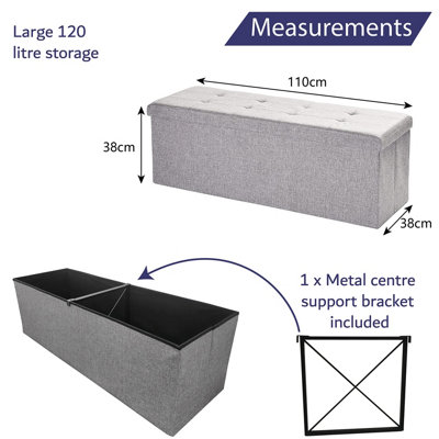 Foldable Ottoman Storage Box Footstool Grey - 110cm x 38cm