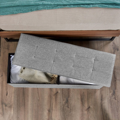 Foldable Ottoman Storage Box Footstool Grey - 110cm x 38cm