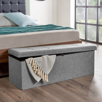 Foldable Ottoman Storage Box Footstool Grey - 110cm x 38cm