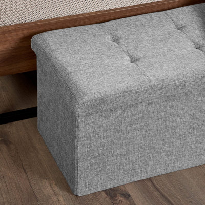 Foldable Ottoman Storage Box Footstool Grey - 110cm x 38cm