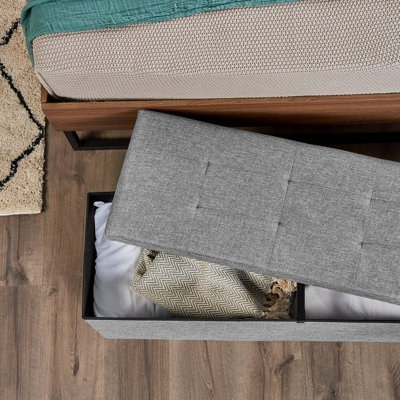 Foldable Ottoman Storage Box Footstool Grey - 110cm x 38cm