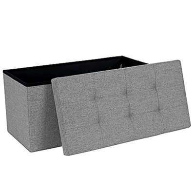 Foldable Ottoman Storage Box Footstool Grey - 76cm x 38cm | DIY at B&Q
